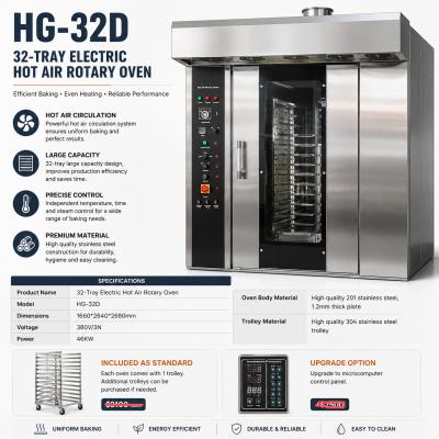 China 32-Tray Electric Hot Air Rotary Oven – Model HG-32D 380V Industrial Baking Oven with 304 Stainless Steel Rack for sale