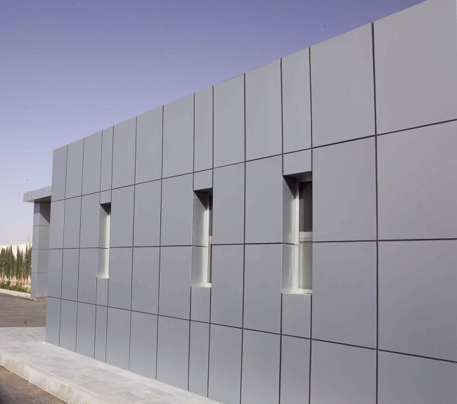 Close-up view of aluminum composite panel texture