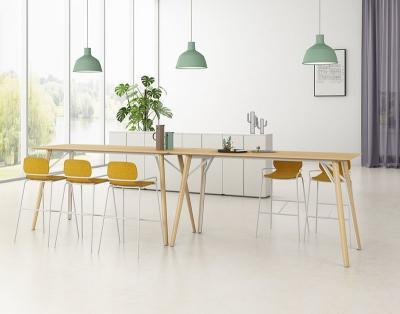 China Breakout Space Office Desks Oak Wood Bar Table With White Steel Frame for sale
