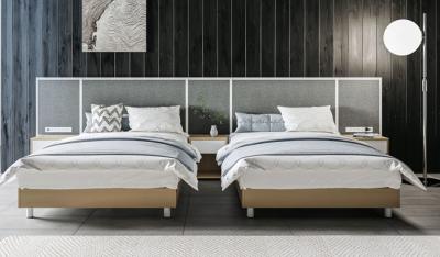 China Modular Hotel Twin Bed Set With Upholstered Headboard For Apartment for sale