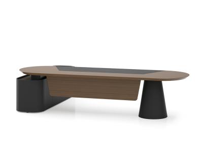 China 50mm Thick Round Wood Grain Executive Desk With Bevel Edge Leather Panel for sale