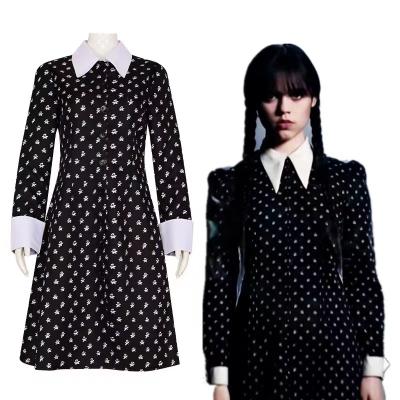 Frauen Mittwoch Addams Schwarzer Rock Halloween Cosplay Kostüm für Bühnen-Tänzerkleidung