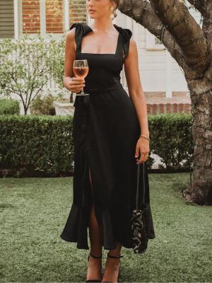 China Spring Sleeveless Casual Party Dresses Women High Waist Midi Summer Dresses for sale