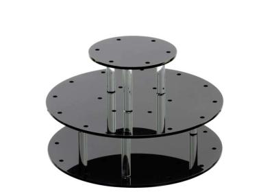 China Round 3 Layer Acrylic Cake Stand , Clear / Black Acrylic Candy Display for sale