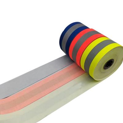 China Red Blue Reflective Cotton Fabric Fluo Yellow Red Blue Hi Vis Reflective Strips For Jackets for sale