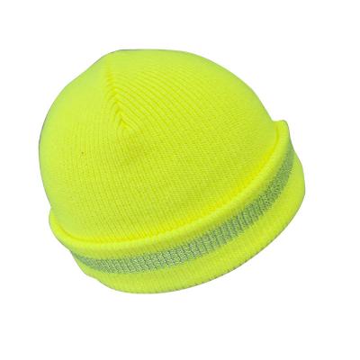 China High Visibility Reflective Beanie Hat Autumn Winter Warm Ear Protection Knitted Hat Tide for sale