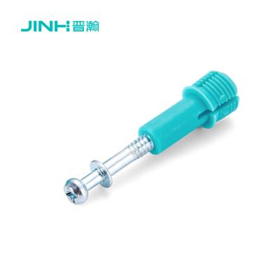 China JH-2163 Cam Lock Screw And Expanding Bolt 32mm Length, Nylon Expansion, Cold-Drawn Steel With Blue Zinc Plating For Furniture Assembly for sale