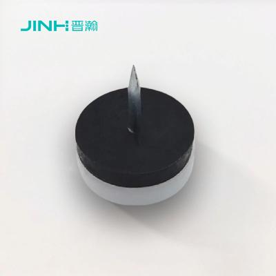 China JH-9024 16x22mm Heavy Duty Furniture Leveling Feet Nails, Black/White PE Glides with Blue Zinc Coated Steel Spike for Cabinets & Chairs for sale