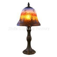China TRH070001-Reversed hand painted glass table lamp antique bronze desk light indoor lighting fixture for sale