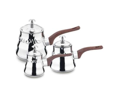 China Middle east type  stainless steel browen color  3 pcs  milk cup with lid and bakelite handle & tea pot & coffee pot for sale