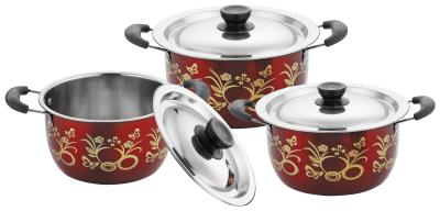 China hot selling 6pcs  cookware set with red color  &16/18/20cm cooking pot &16cm/18cm/20cm cookware set in  stainless steel à venda