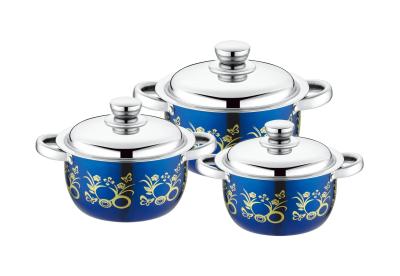 China hot selling 6pcs  cookware set with red color  &16/18/20cm cooking pot &16cm/18cm/20cm cookware set in  stainless steel à venda