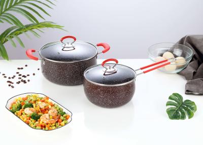 China 2019 hot sales 2pcs non-stick cookware set & stainless steel pot & ECO-Friendly cookware set with red ,brown color Te koop