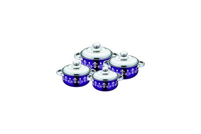 China 2020 hot sales 4pcs colorful cookware set & red ,blue 16cm -22cm color&flower cooking pot &stainless steel pot zu verkaufen