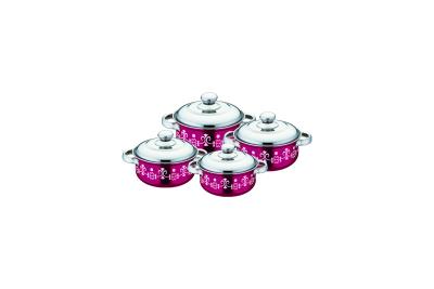 China 2020 hot sales 4pcs colorful cookware set & red ,blue 16cm -22cm color&flower cooking pot &stainless steel pot zu verkaufen