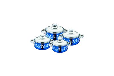 China 2020 hot sales 4pcs colorful cookware set & red ,blue 16cm -22cm color&flower cooking pot &stainless steel pot zu verkaufen