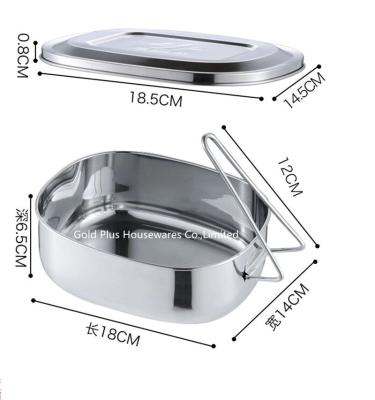 Cina 18cm Tableware U shape metal steel takeaway lunch box for adult food container 304 stainless steel bento lunch box in vendita