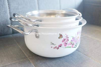 China 3pcs China made stainless steel double handle soup pot kitchen restaurant cookware set Milk pan in white color for sale