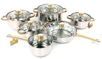 China 12pcs New arrival stainless steel double ear soup pot sets with glass lid cookware sets with fry pans for sale