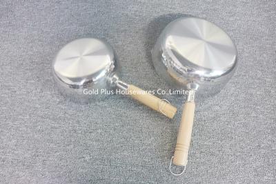 Cina 18cm Hot domestic stainless steel milk pot with practical wooden handle big capacity cooking sauce pans in vendita