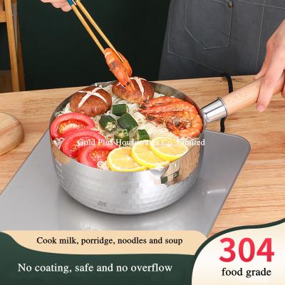 中国 kitchenware cooking milk pot with wooden handle saucepan soup pot 22cm Japanese pan stainless snow coated milk pan 販売のため