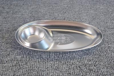 Tableware stainless steel natural color custom tray 2 sections compartments sushi fish chip and dip