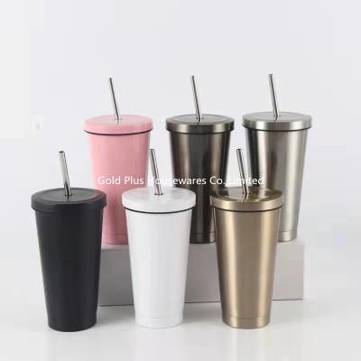 Cina Eco friendly 24oz double wall vacuum insulated coffee tumbler custom Logo stainless steel coffee cup with straw in vendita