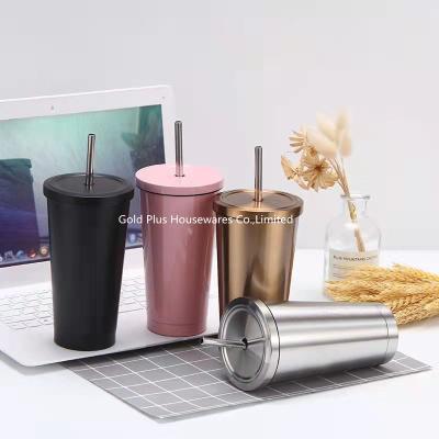 Cina Reusable stainless steel vacuum insulated coffee cup with lids and straws water eco friendly bottle metal coffee tumbler in vendita