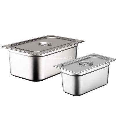 China Tableware food grade stainless steel food serving tray flat side design rectangular food pot with dust cover for sale