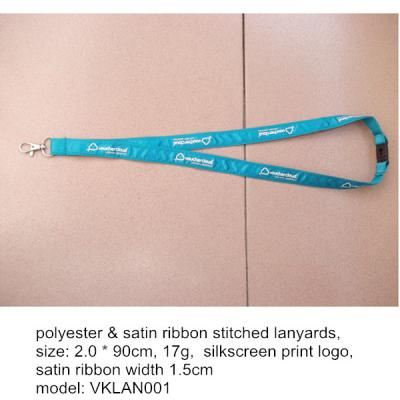 China polyester en satijnlint stikte sleutelkoord, 2.0*90cm, 17g, MOQ 300pcs, het sleutelkoordfabriek van China Te koop