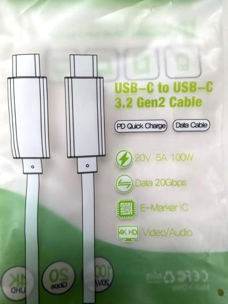 Quality E-mark Type C 3GEN 2 Type C to C 3.2 cable with E-Mark Type C Fast Charging for sale