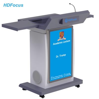 China Portable Auto Lift Smart Digital Interactive Podium Digital Lectern Smart Podium Dual Screens Design for Teaching Speech for sale