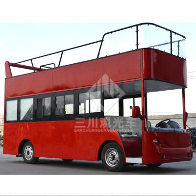 China Wholesale ALLOY Children Amusement Park Ride Electric Open Top Sightseeing Double Decker Mini Tourist Train Bus For Sale for sale