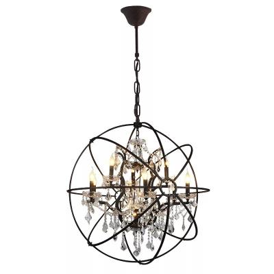 China Vintage Retro industrial American creative iron art simple LOFT round hotel pendant lamp villa large project chandelier for sale