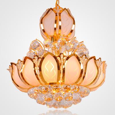 China European gold dining room crystal round LED bedroom chandeliers dining room staircase pendant lamps for sale