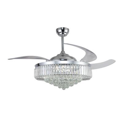 China Modern simple crystal ceiling fan light intelligent fan light living room bedroom dining room invisible LED fan light for sale