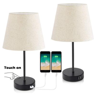 China Best Gift USB Bedside Lamp Table Lamp with Outlet and 2 USB Ports 3 way dimmable Switch Settings for sale