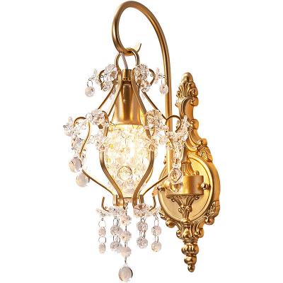 China French retro copper wall lamp light luxury K9 crystal living room bedroom study hallway wall brass lamp mirror front lamp for sale
