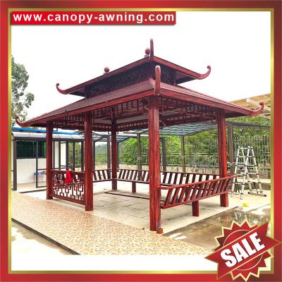 China Chinese classic outdoor garden park wood style Aluminium alu metal gazebo pavilion canopy-beautiful sun rain shelter for sale