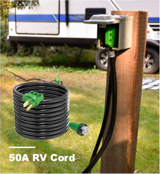 Quality 50A RV Power Extension Cord with NEMA 14-50P Plug and Pure Copper Conductors for Heavy Duty RV Use for sale