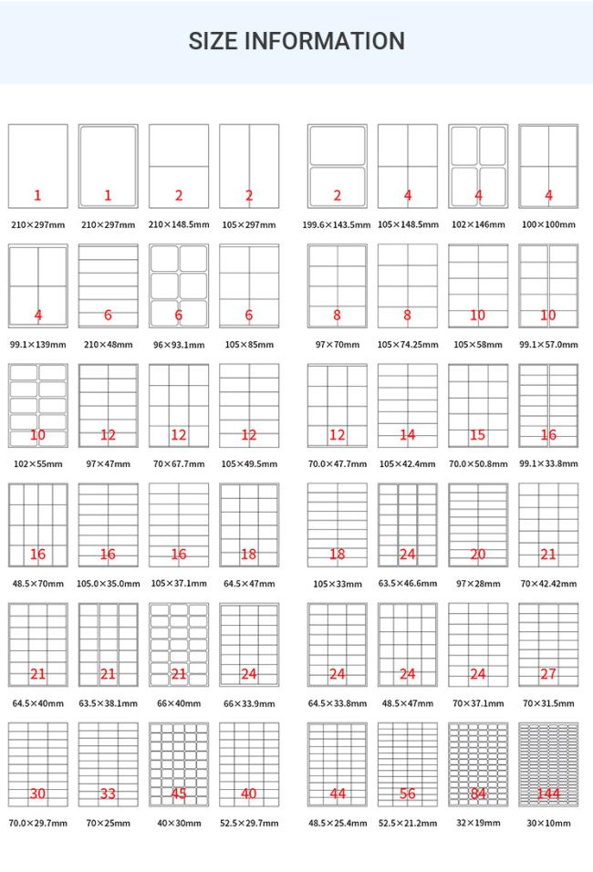 Close-up view of A4 label sheet showing adhesive backing