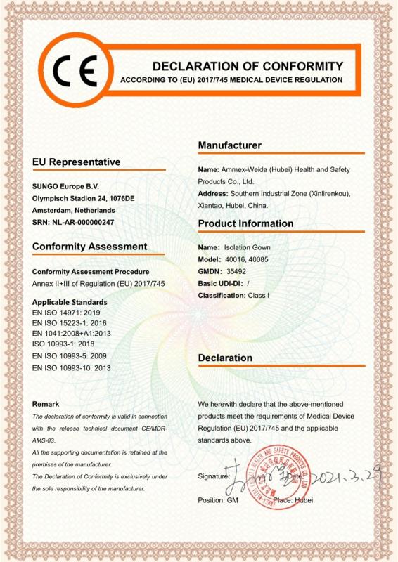 CE MDR-isolation gown - Hubei Orient International Corporation