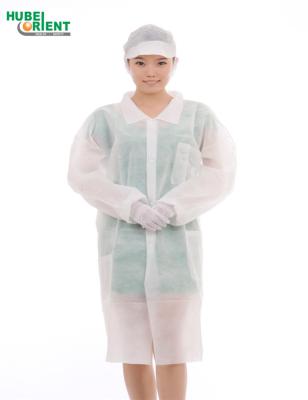 China Knitted Cuff Long Sleeves Disposable Medical Coat 55G/M2 With Shirt Collar for sale