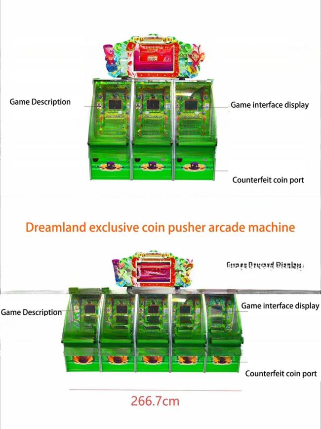 Three Players Electronic Arcade Coin Pusher Machine in operation