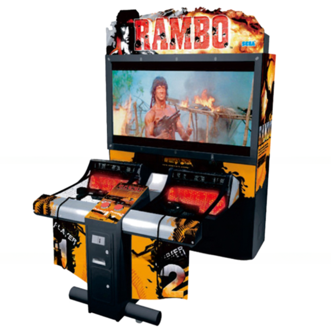 Front view of Rambo arcade shooting game machine