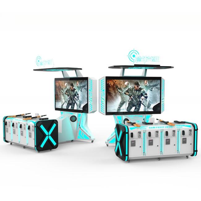 Front view of 4-player shooting game machine with LCD display