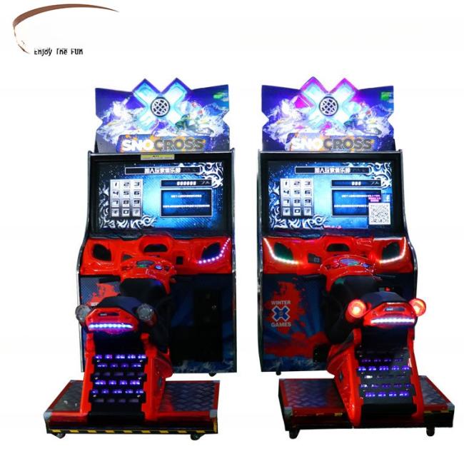 Front view of motorcycle racing arcade machine