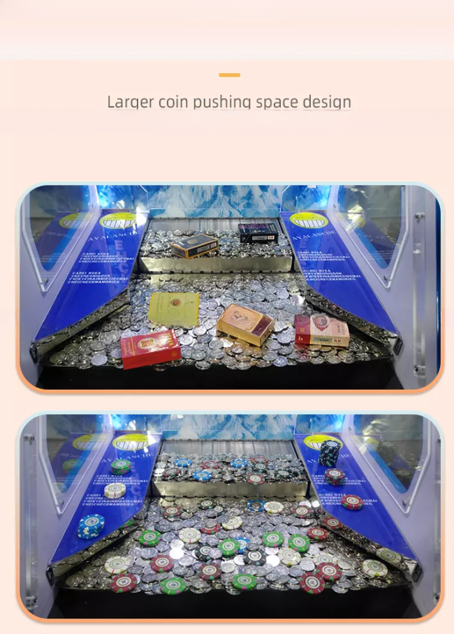 Full view of arcade coin pusher game