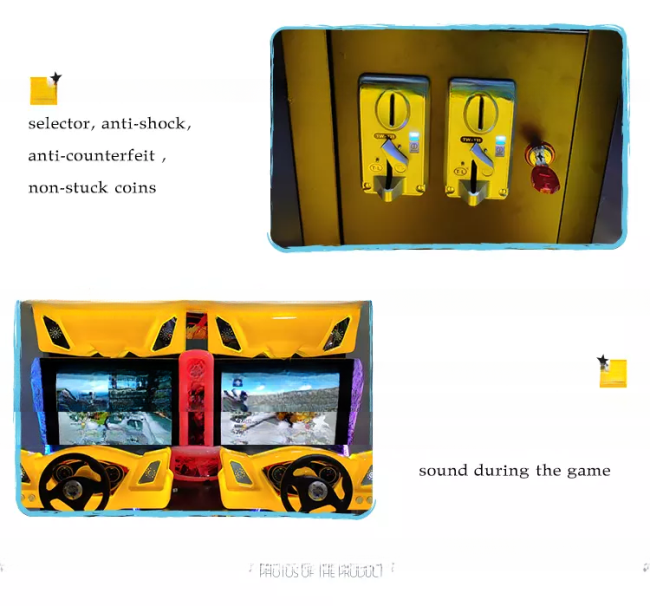 Coin operated racing arcade machine side view