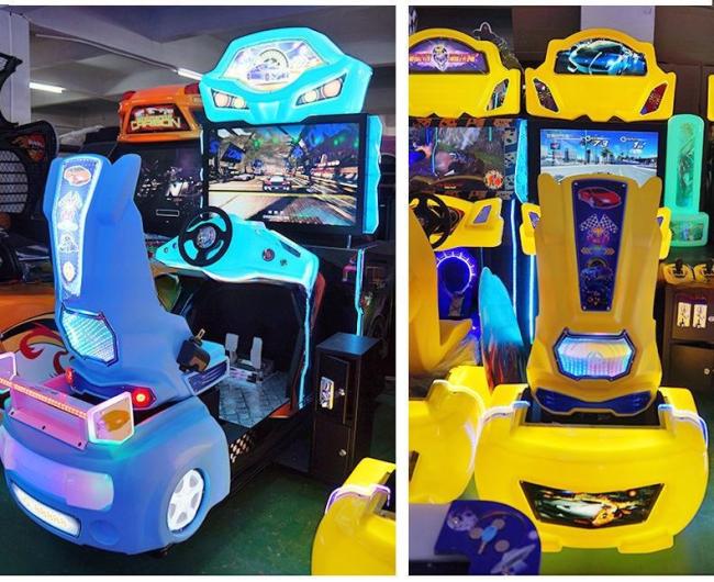 Multiple racing game machines in arcade setting